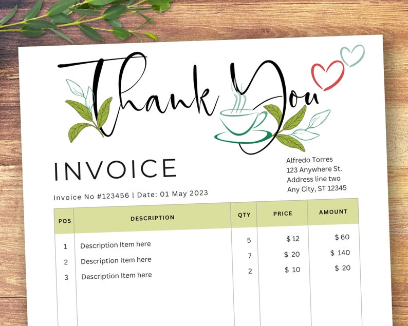 Tea Shop Invoice Editable Template Tea Herbs Leaves Shop - Etsy