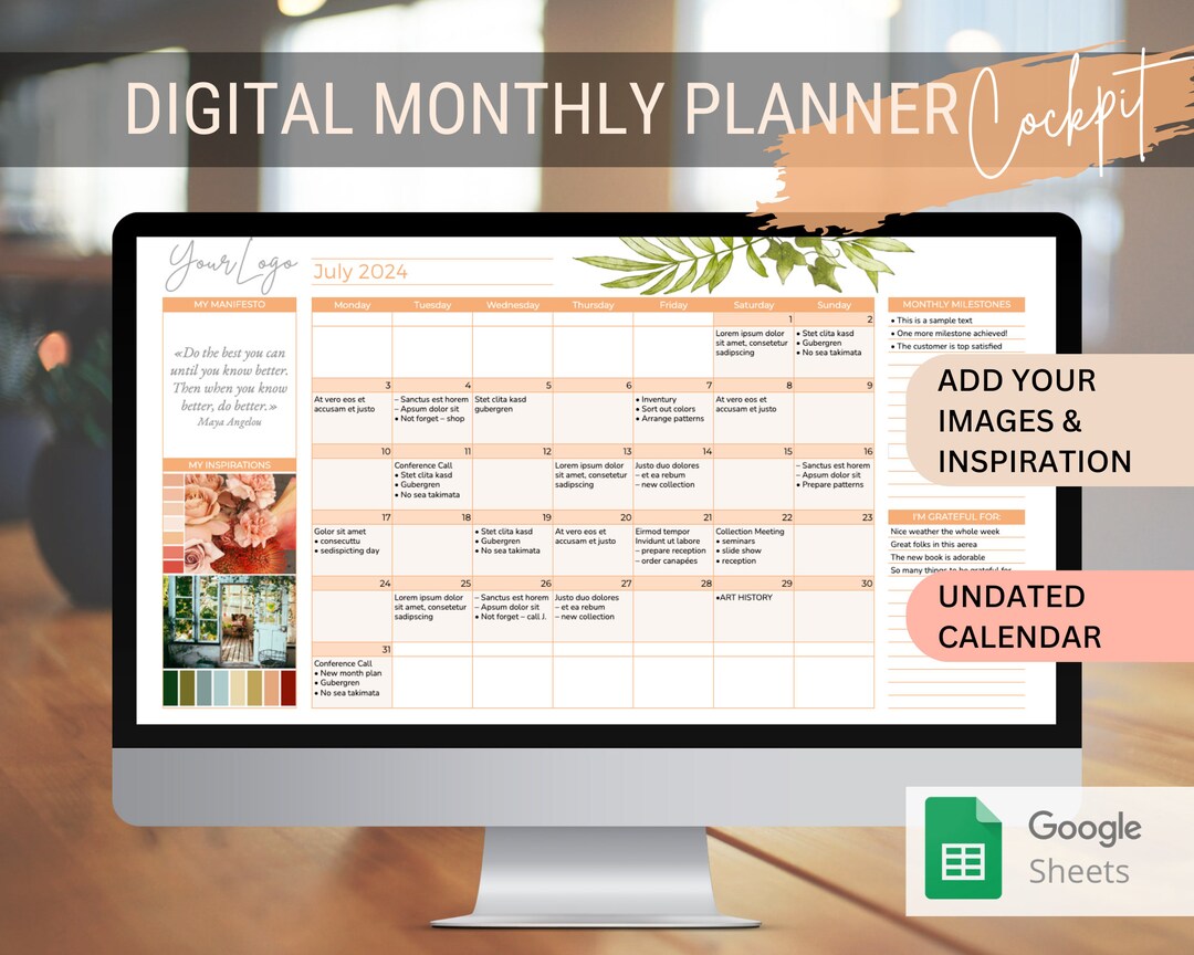Peach Monthly Digital Planner – Google Sheets Template (digital ...