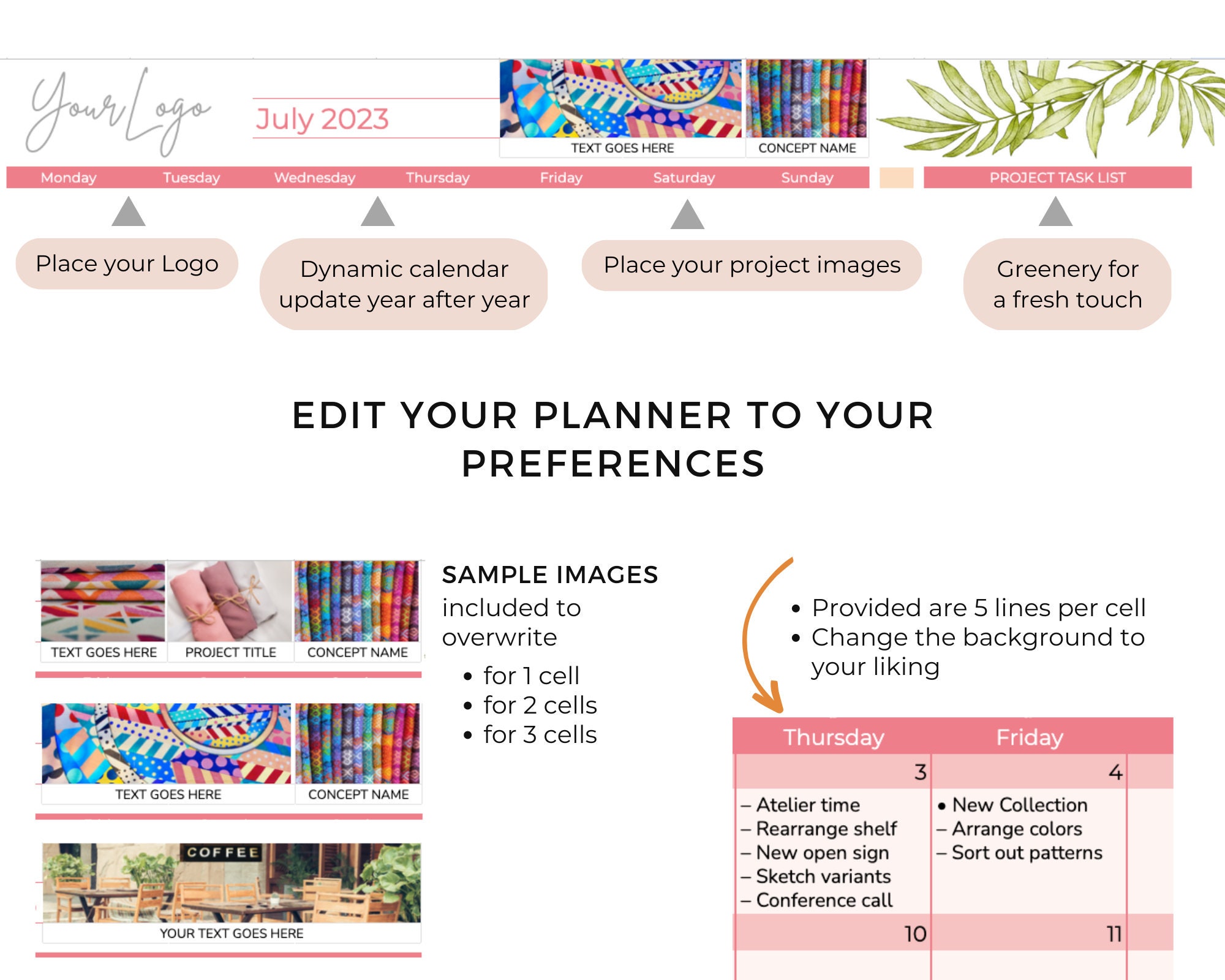 Pink Monthly Planner Template – Google Sheets, Undated (digital ...