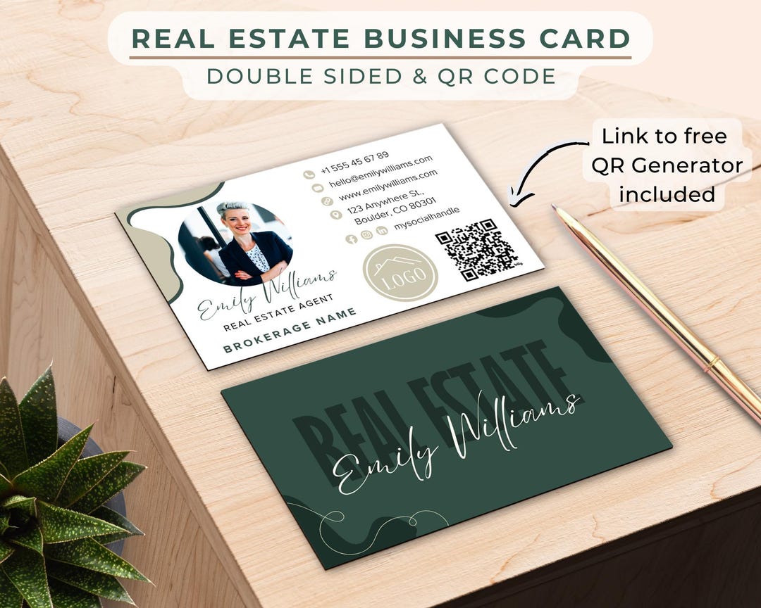 Real Estate QR Code Business Card Template – Double Sided (canva ...