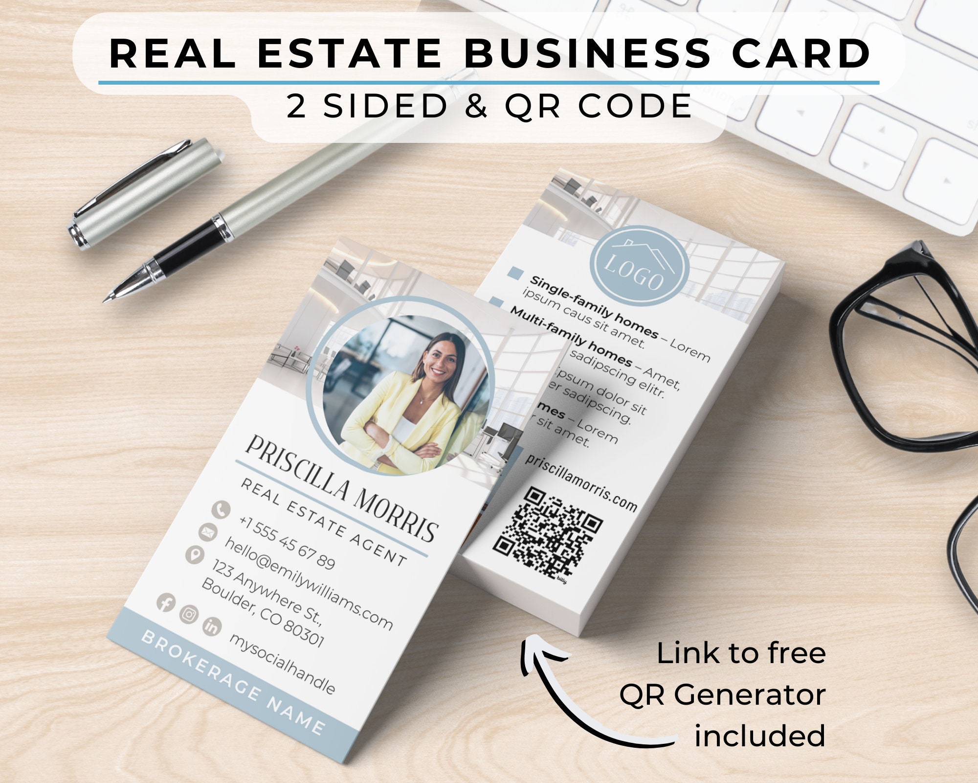 Real Estate QR Code Business Card Template – Canva Editable (digital ...