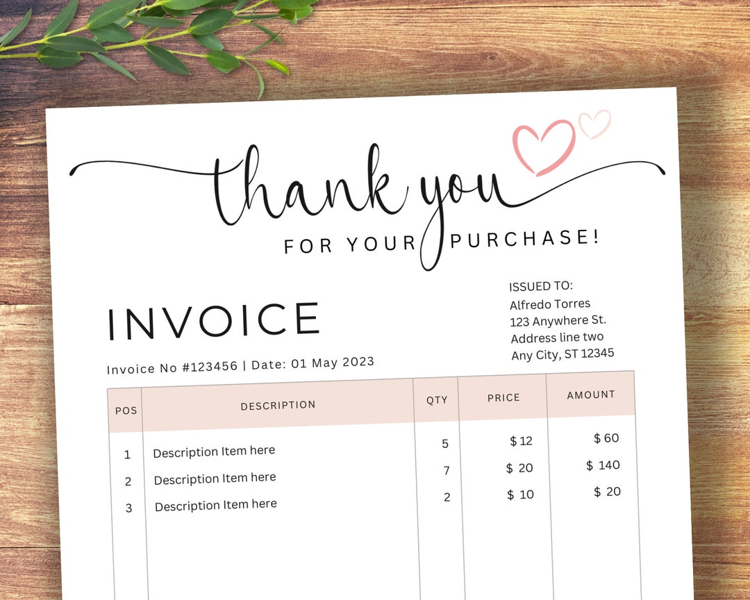 Invoice „thank You“– Editable Template, Shop Invoice, Printable Invoice ...