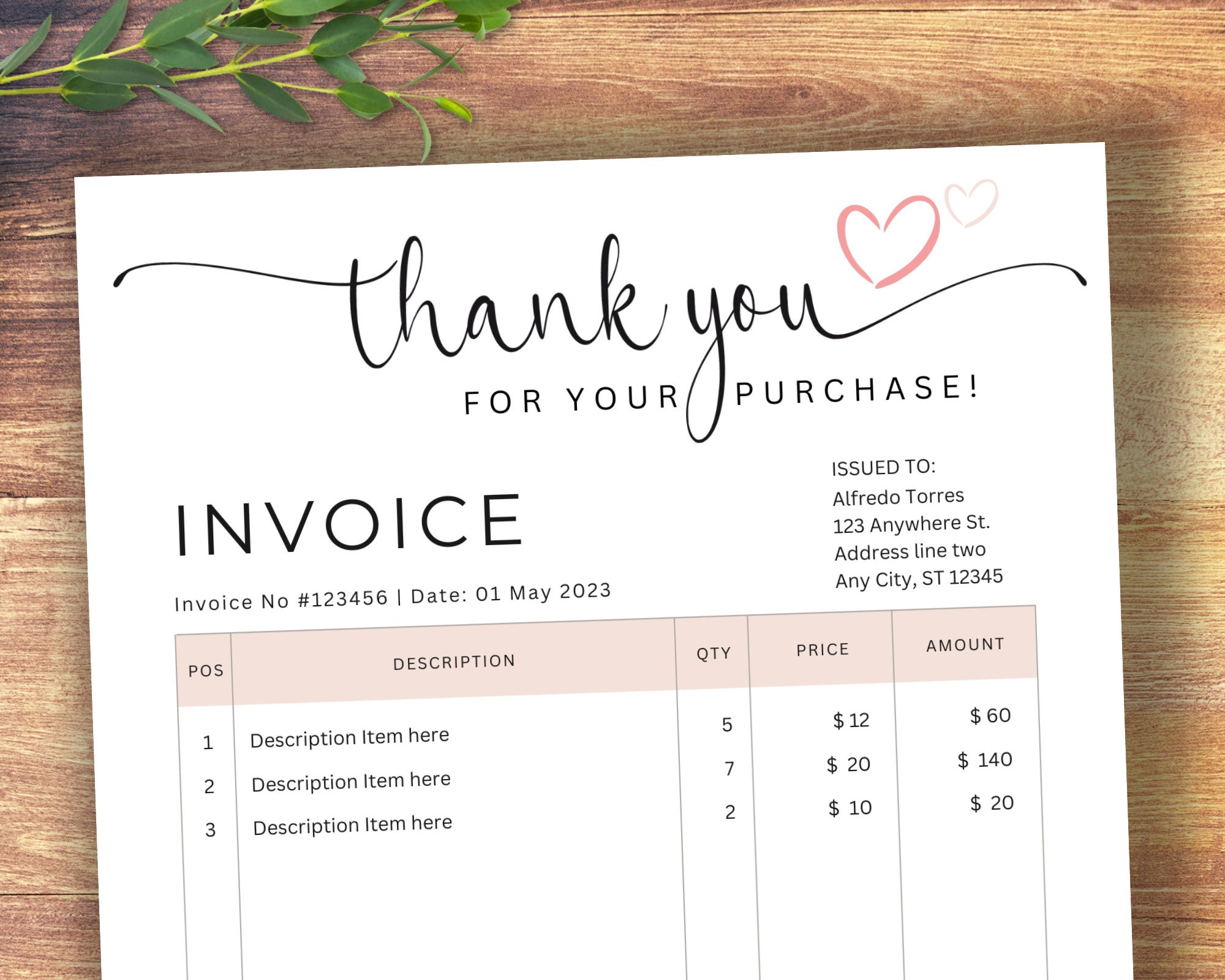 Invoice „thank You“– Editable Template, Shop Invoice, Printable Invoice ...