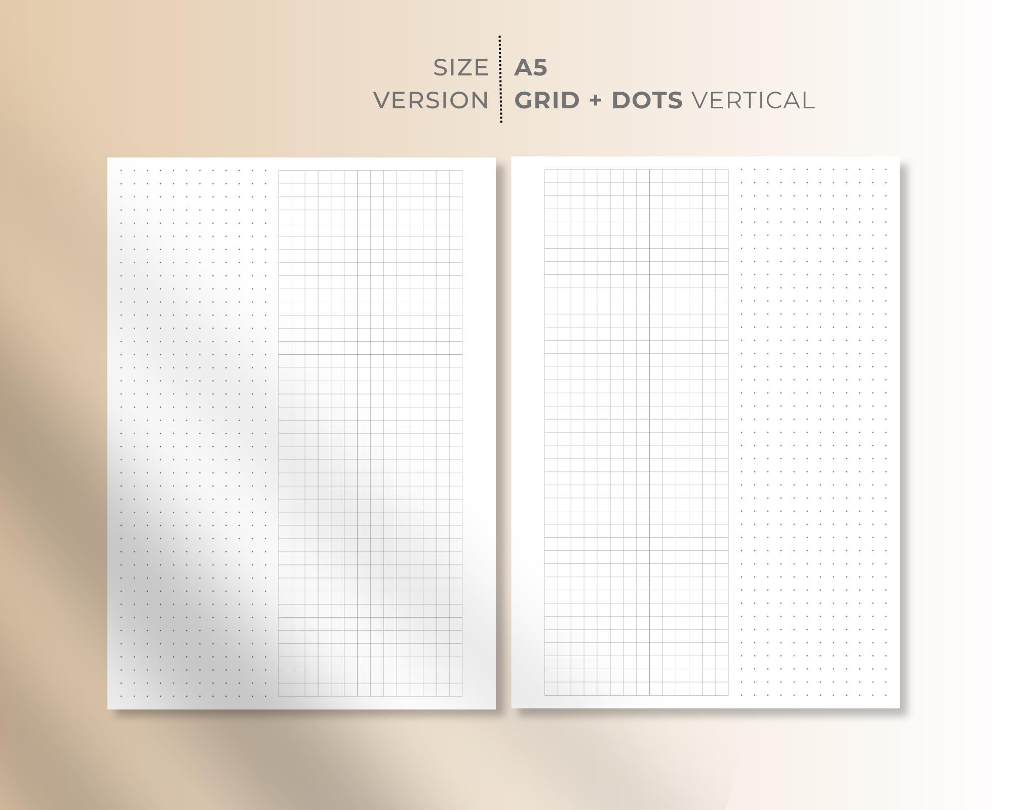 A5 Split Layout Planner Inserts | Lines, Grid, Dots Combo Pages ...