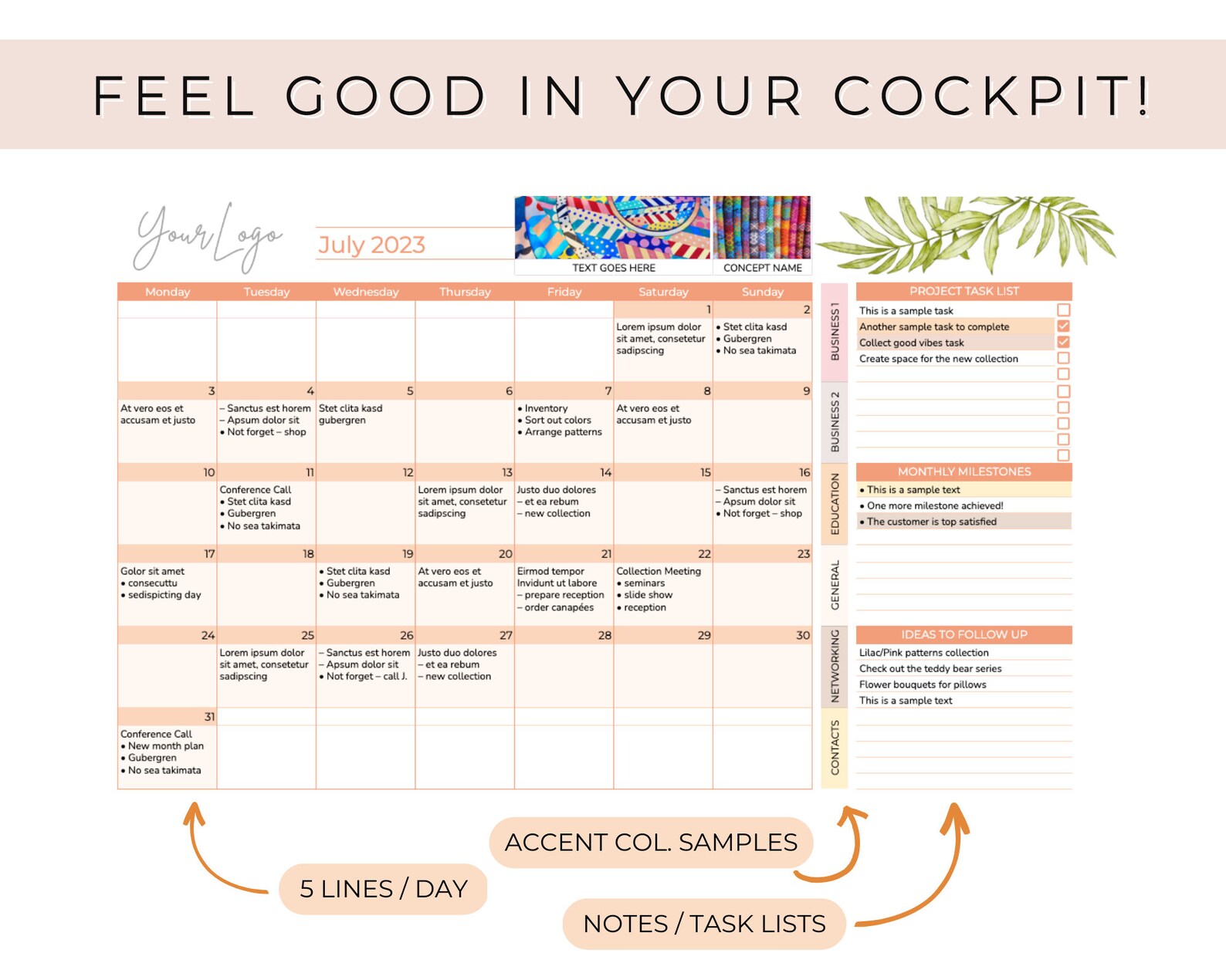 Digital Monthly Planner – Peach Monthly Calendar Template, Planner ...