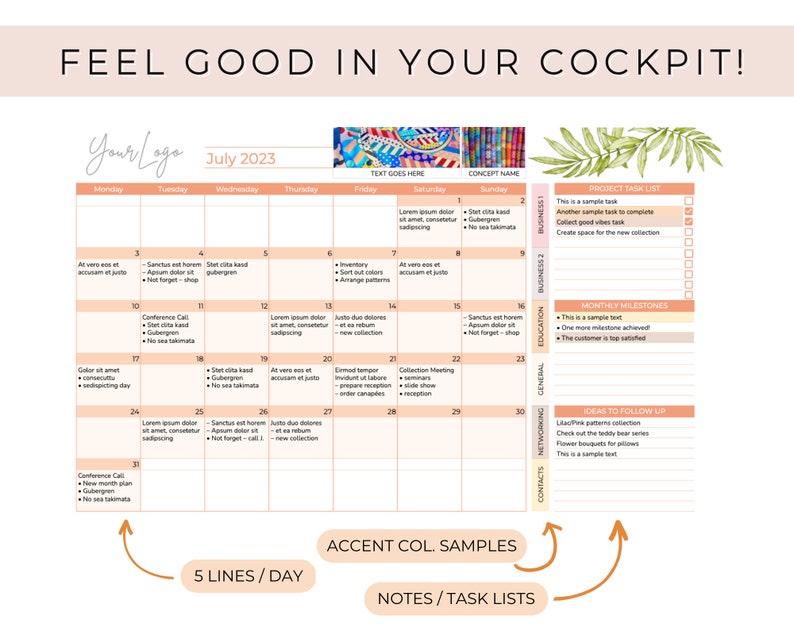 Digital Monthly Planner – Peach Monthly Calendar Template, Planner ...