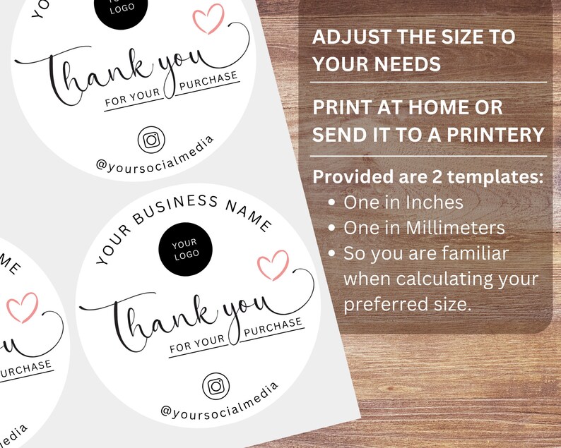 Thank You Sticker Editable Label Template, Printable Sticker for Small ...