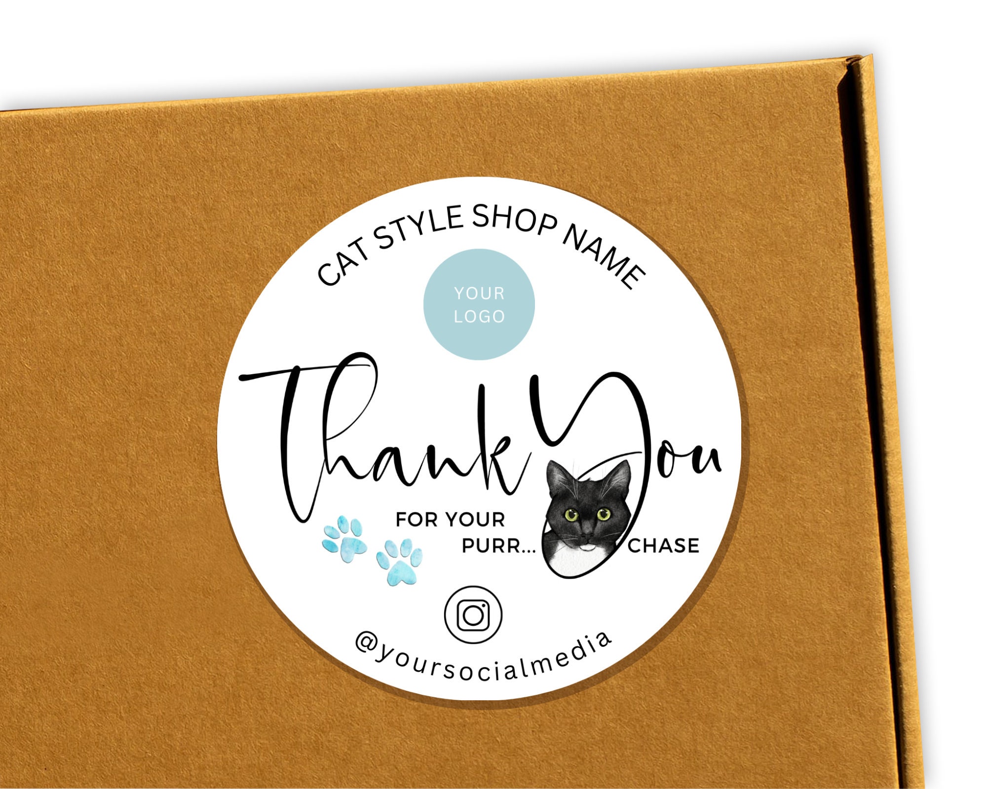 Cat Shop Thank You Sticker Editable Label Template, Printable Sticker ...