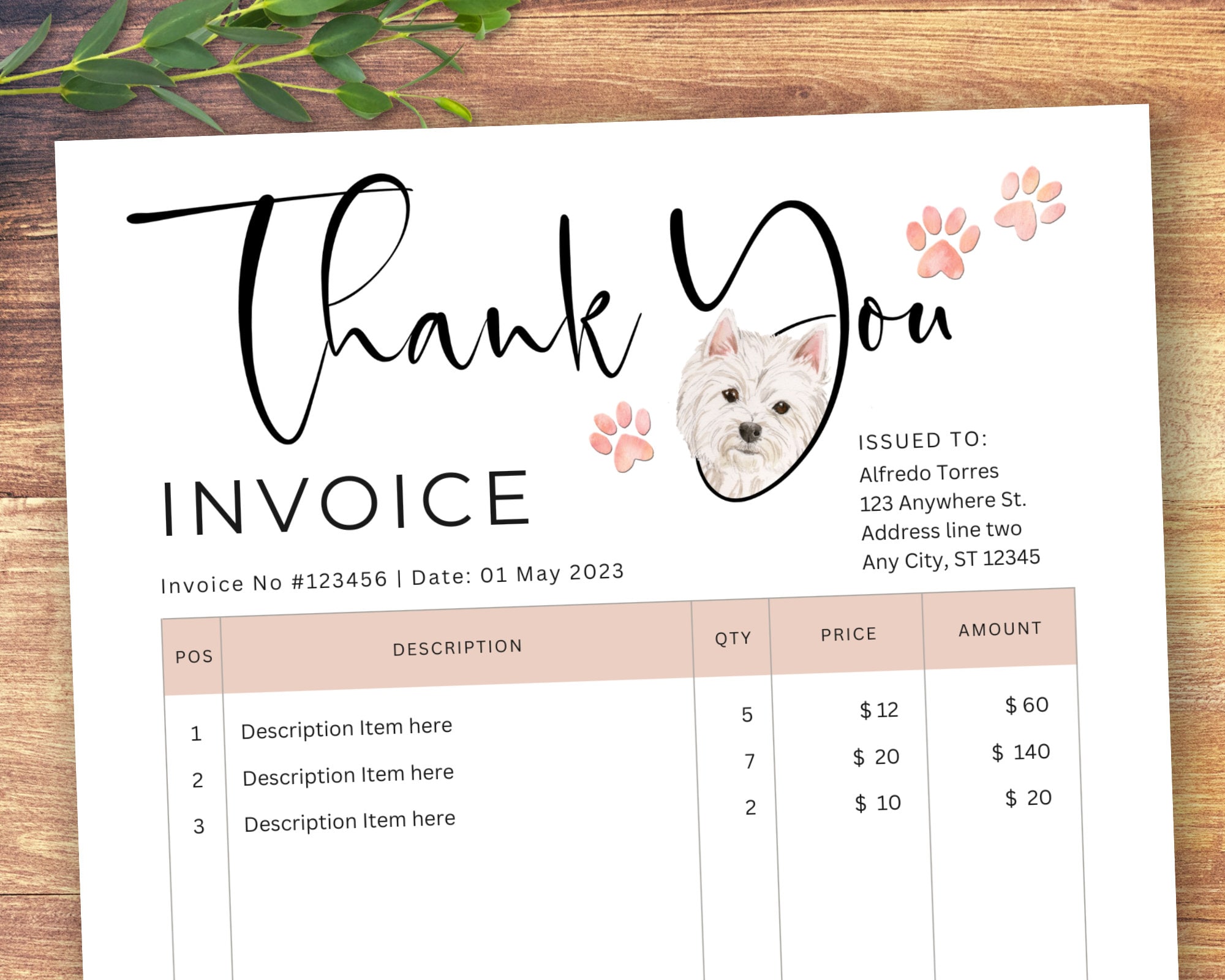 Dog Shop Invoice – Editable Template, Dog Groomers, Dog Walkers ...
