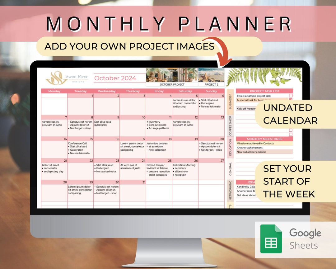Pink Monthly Calendar – Google Sheets Planner Template (digital ...