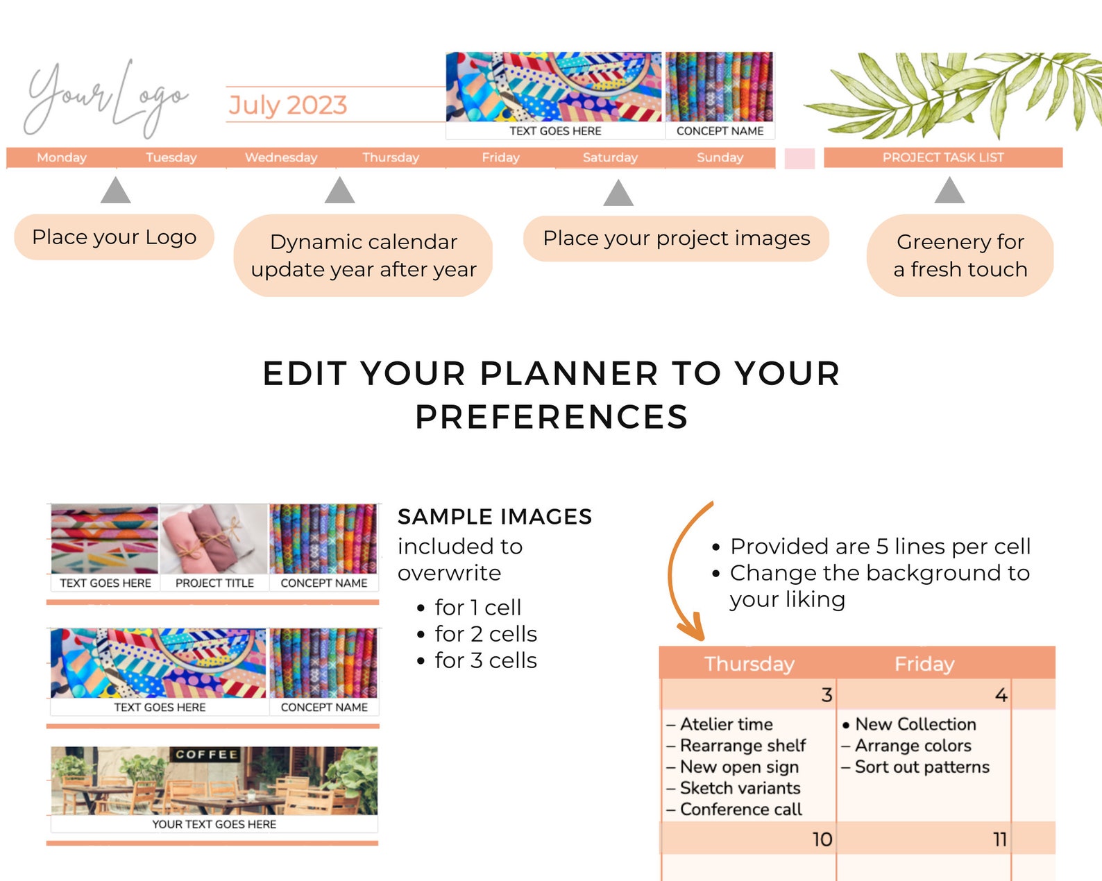 Digital Monthly Planner – Peach Monthly Calendar Template, Planner ...
