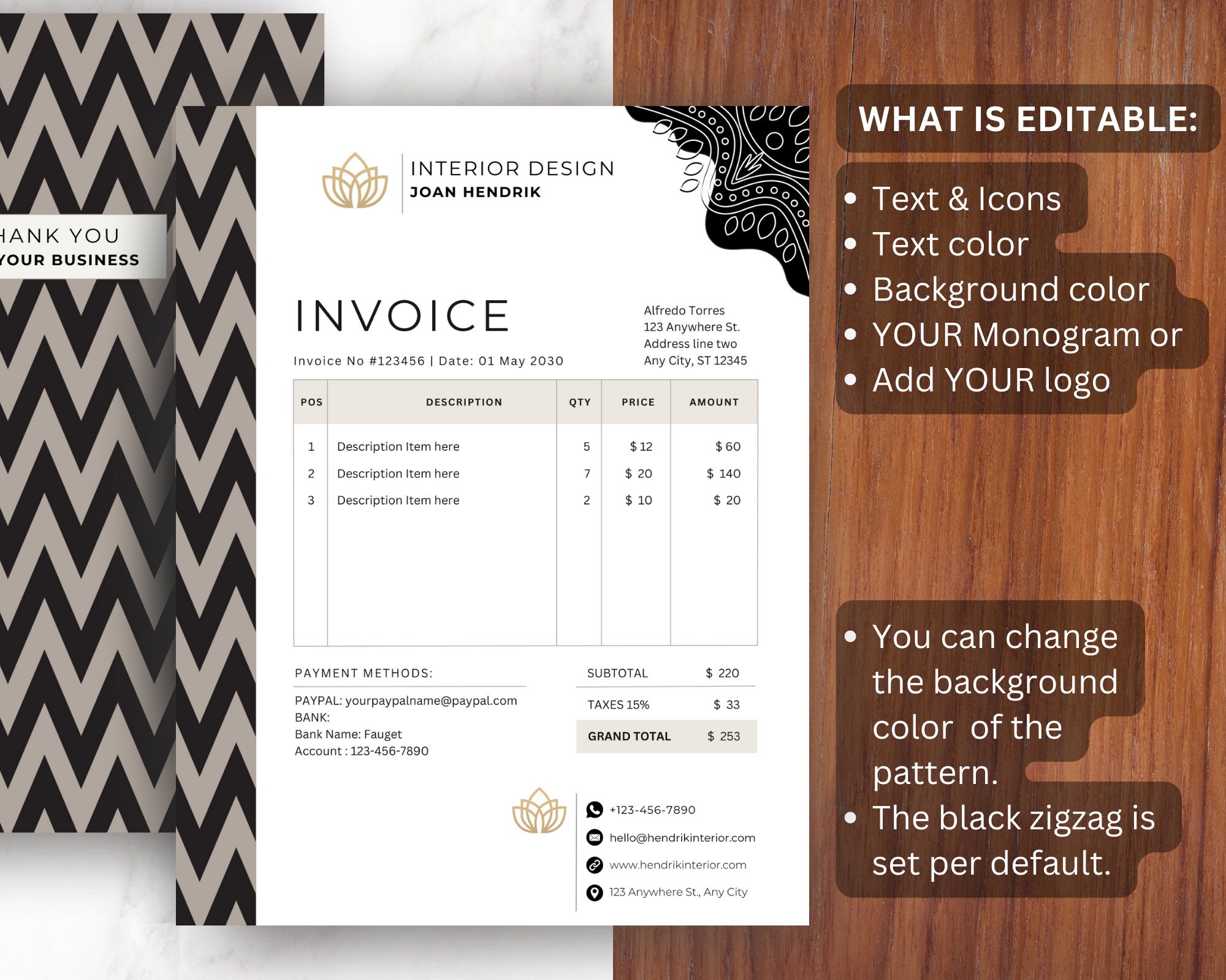 Invoice Template Chevron No 1, Printable Invoice, Receipt Template ...