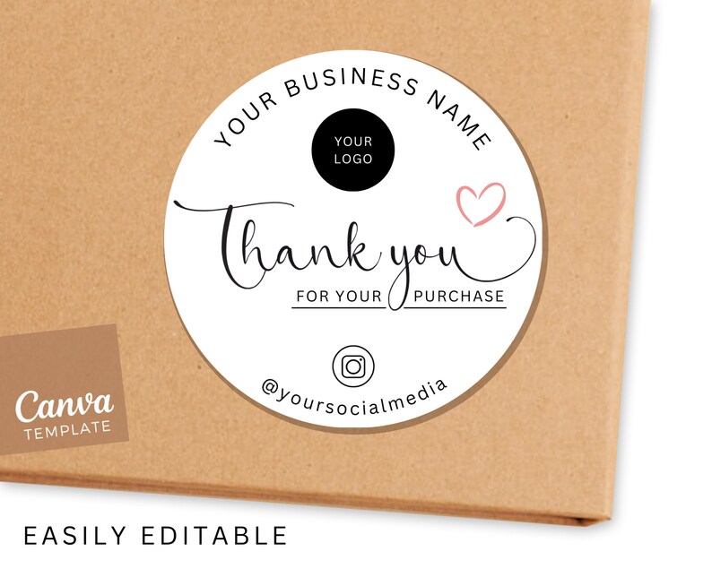 Thank You Sticker Editable Label Template Printable Sticker - Etsy