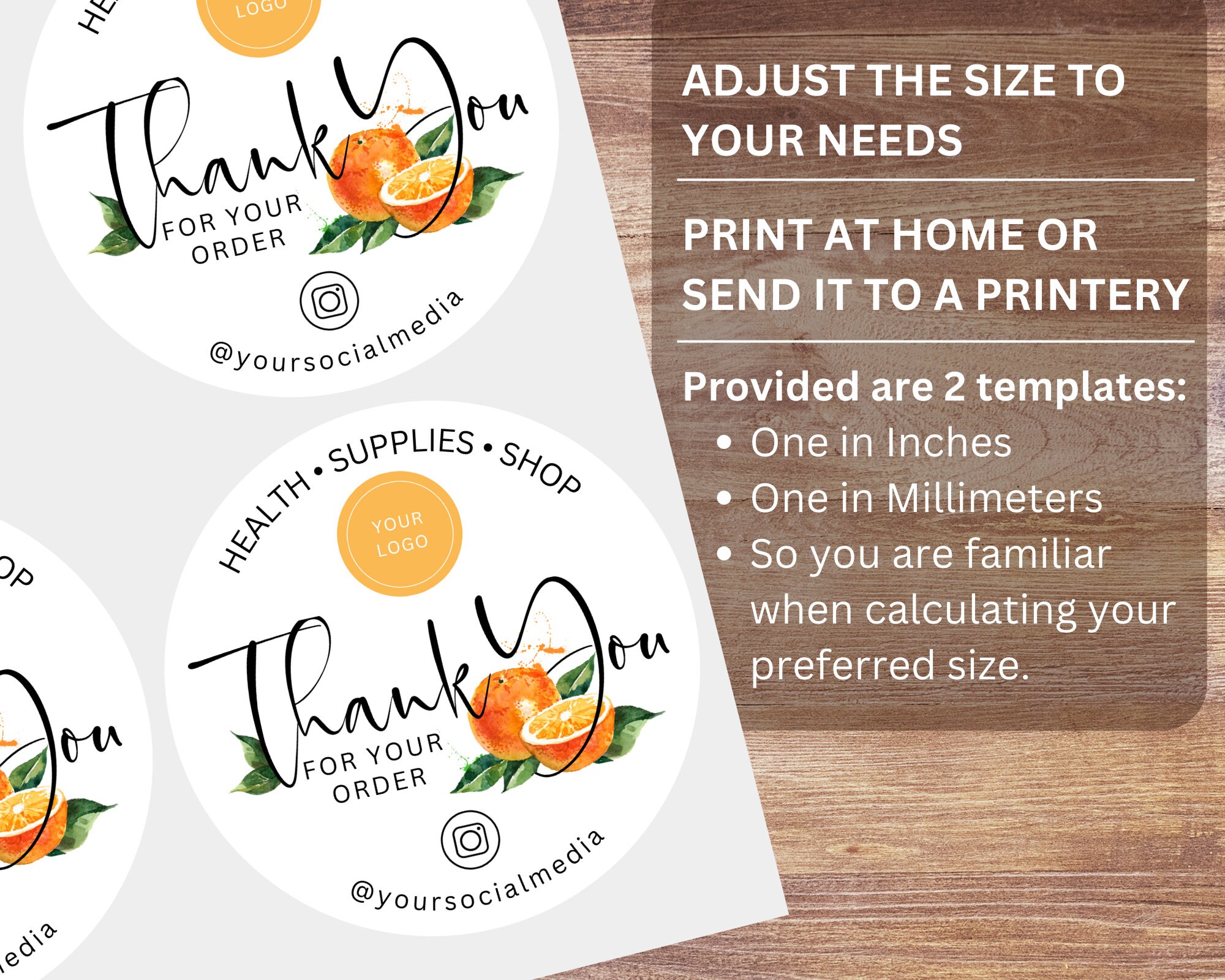 Vitamins & Fruit Shop Thank You Sticker Editable Label - Etsy