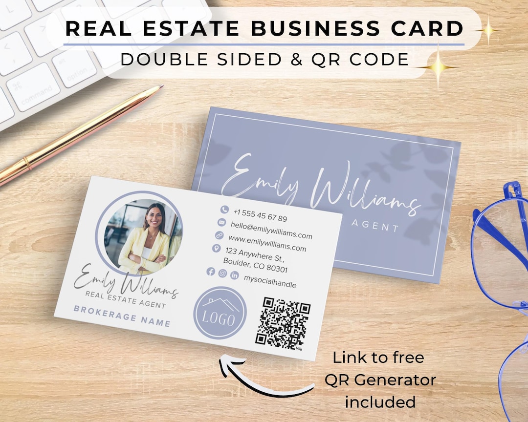 QR Code Real Estate Business Card Template – Double Sided, Canva ...