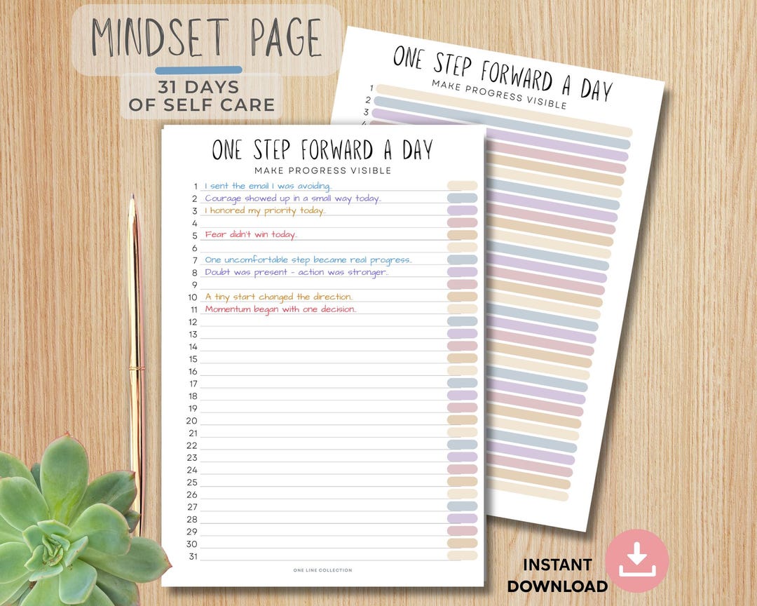 31 Day Progress Tracker Printable – Minimal Mindset Reflection PDF (A4 ...