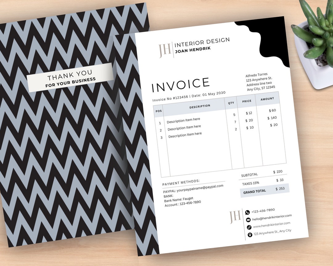Invoice Template – Chevron No 3, Printable Invoice, Receipt Template ...