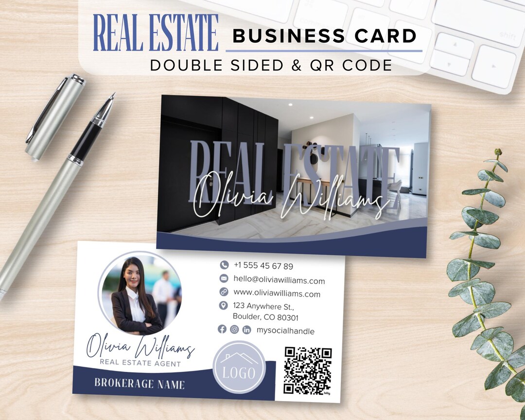 Real Estate QR Code Business Card Template – Canva Editable (digital ...