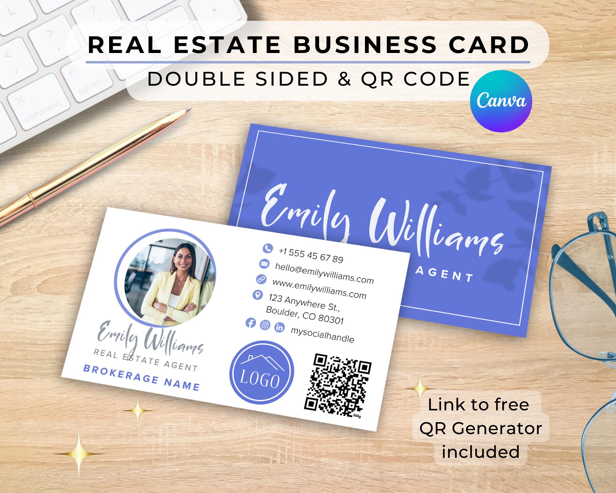 Real Estate QR Code Business Card Template – Royal Blue, Double Sided ...