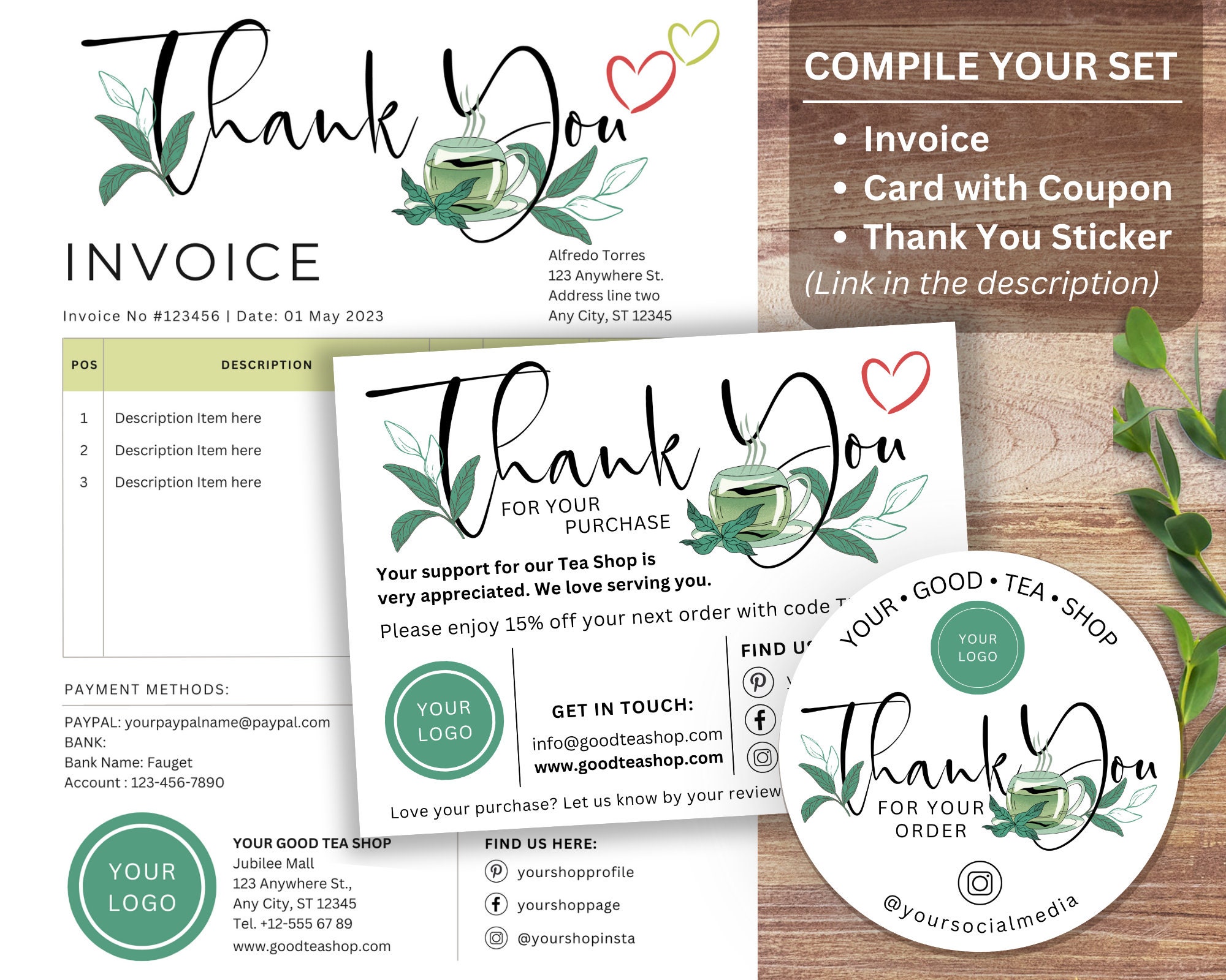 Tea Shop Thank You Sticker – Editable Business Label (digital Download ...