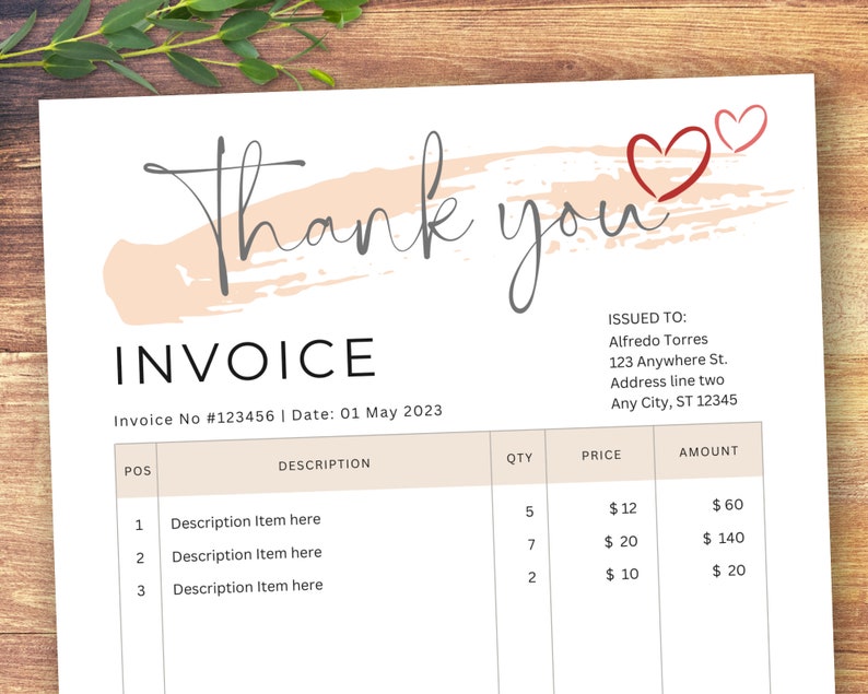 Editable Thank You Invoice Template – Canva, Printable Receipt (digital ...