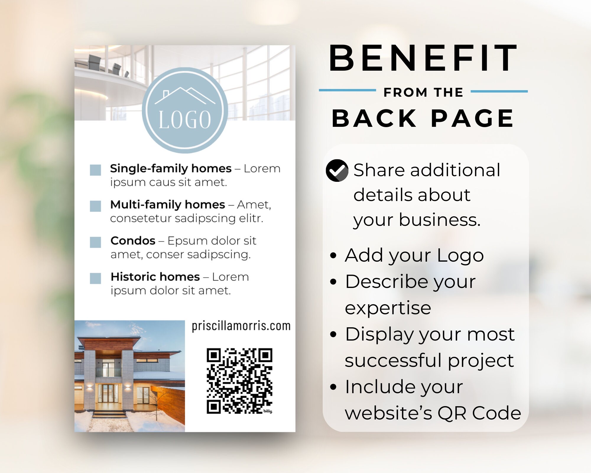Real Estate QR Code Business Card – Canva Template – Realtor Marketing ...