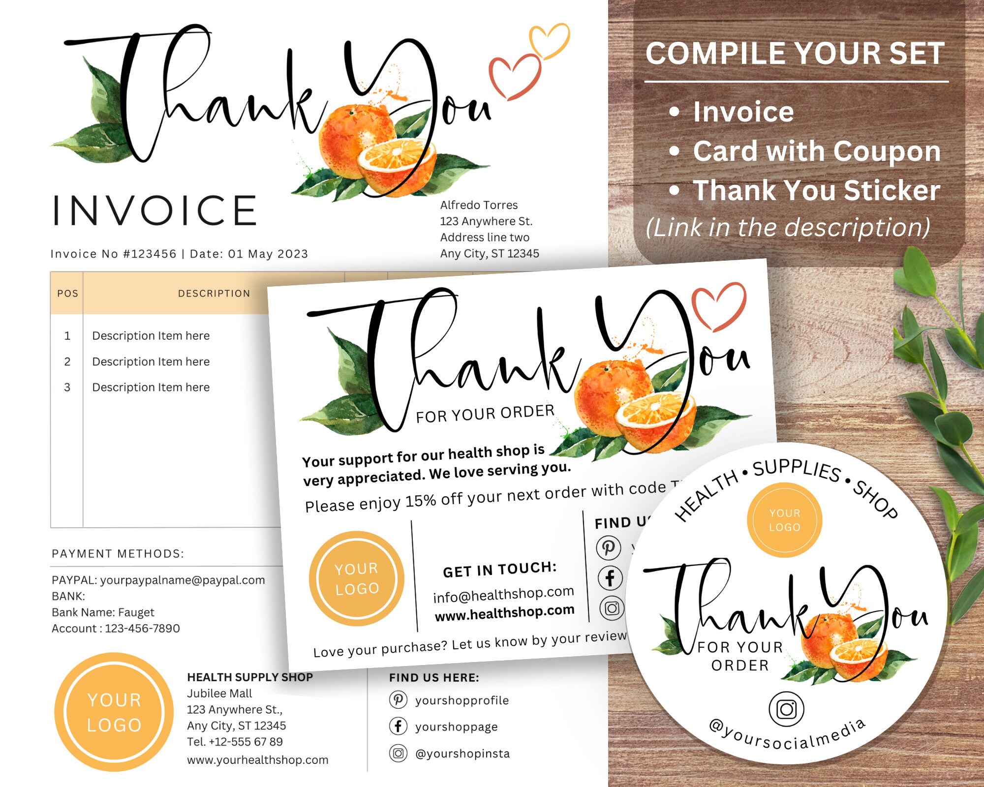 Vitamins & Fruit Shop Thank You Sticker Editable Label - Etsy