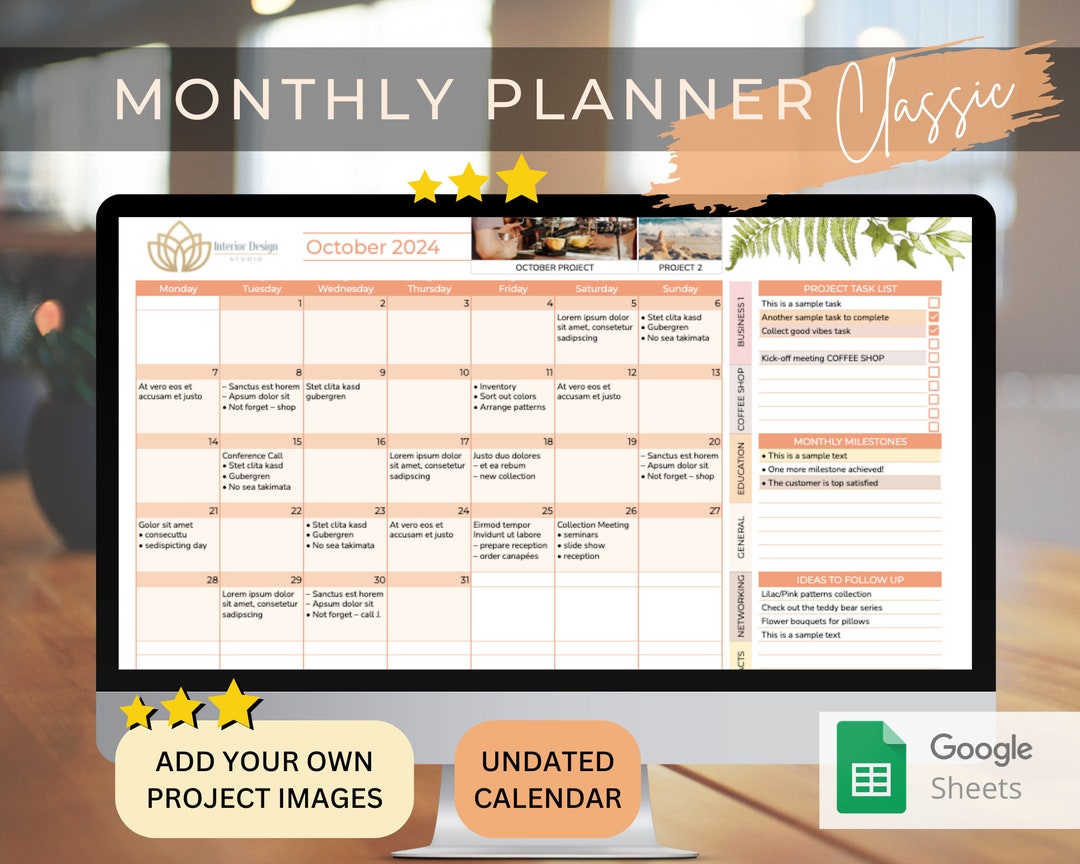 Monthly Digital Planner – Peach Monthly Calendar Template, Planner ...