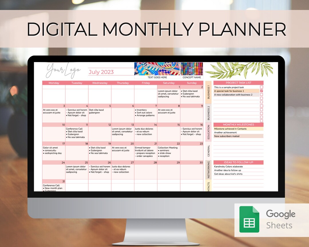 Digital Monthly Planner – Pink Monthly Calendar Template, Planner ...