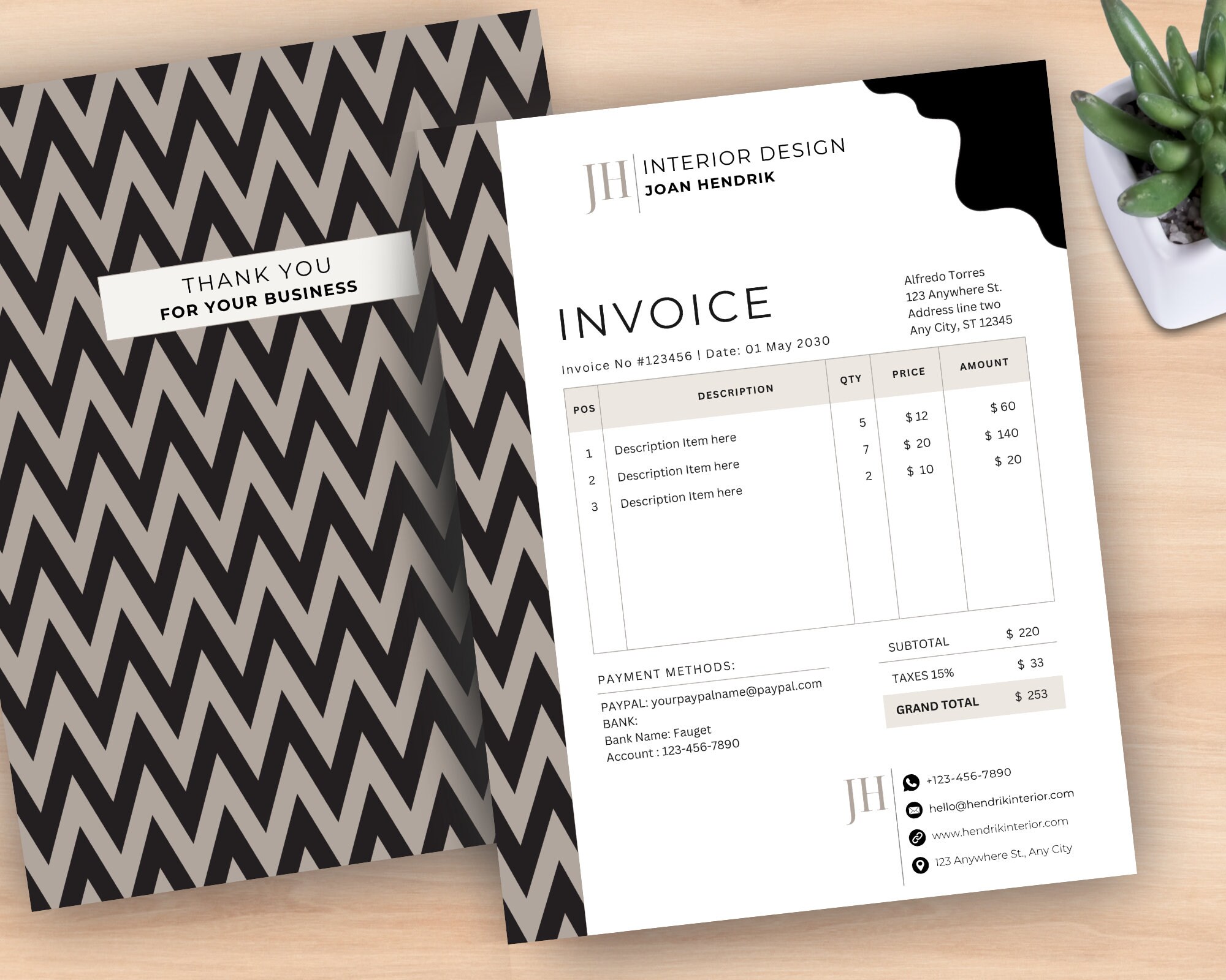 Invoice Template Chevron No 1, Printable Invoice, Receipt Template ...