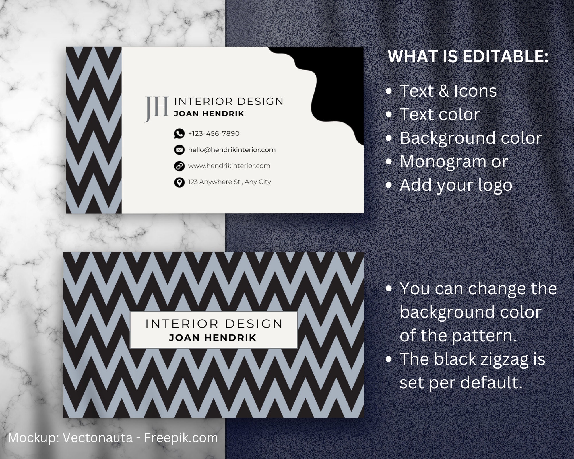 Printable Business Card Template Chevron 3 Elegant - Etsy
