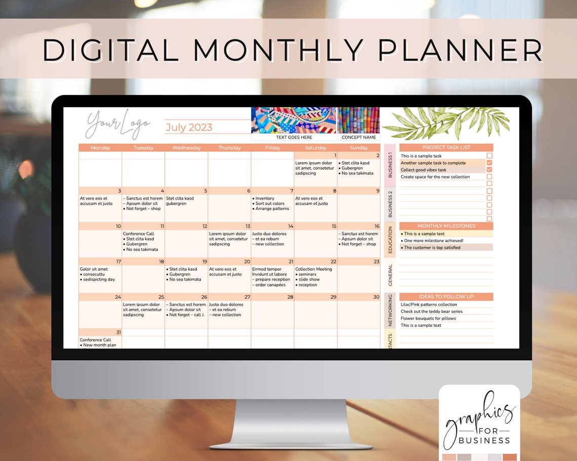 Digital Monthly Planner Peach Monthly Calendar Template, Planner ...
