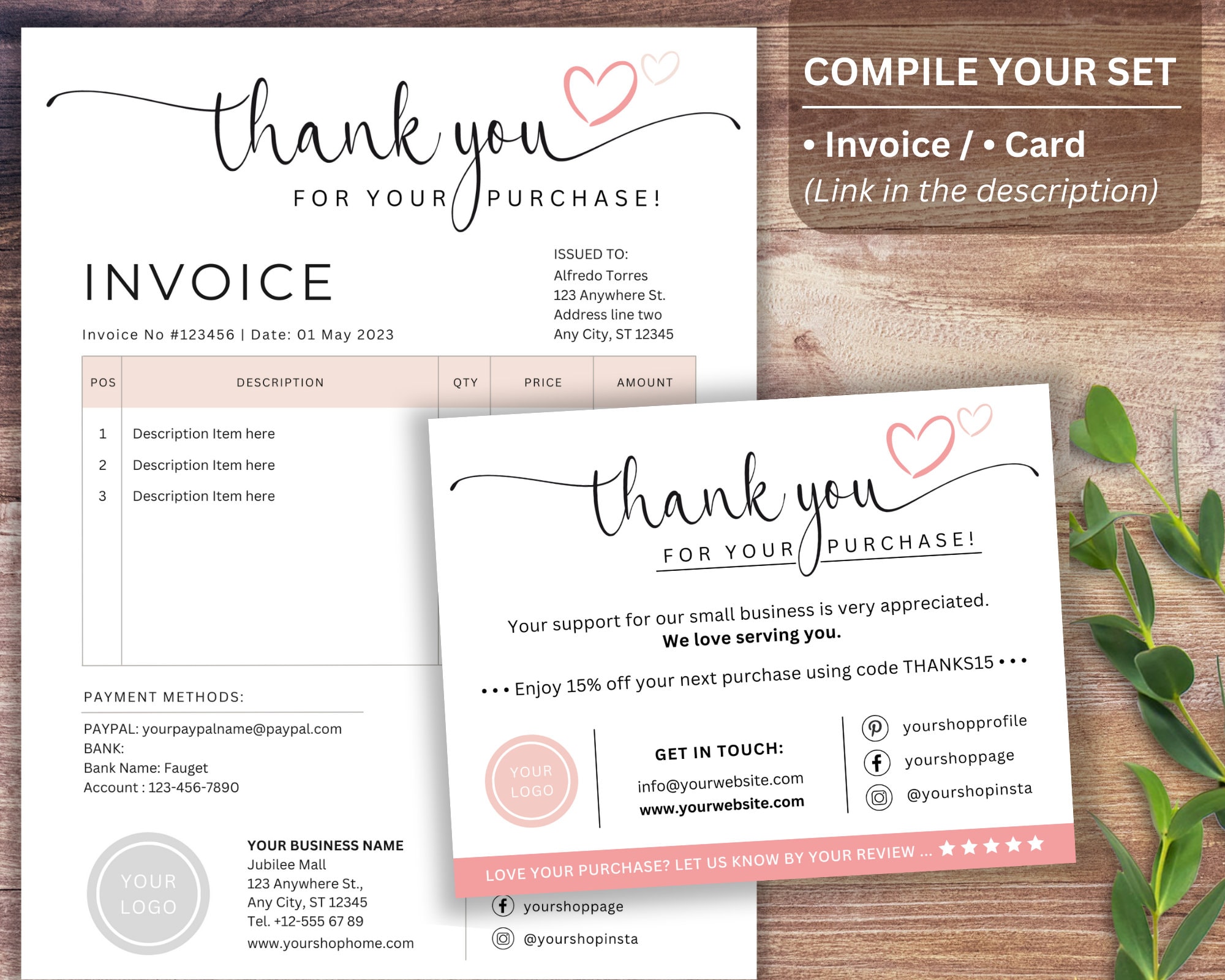 Invoice thank You Editable Template, Shop Invoice, Printable Invoice ...
