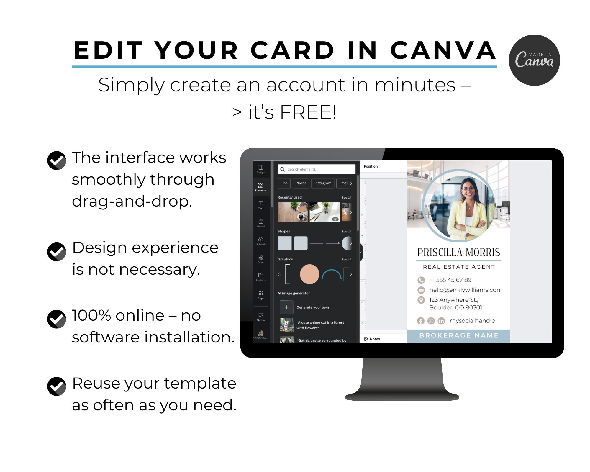 Real Estate QR Code Business Card – Canva Template – Realtor Marketing ...