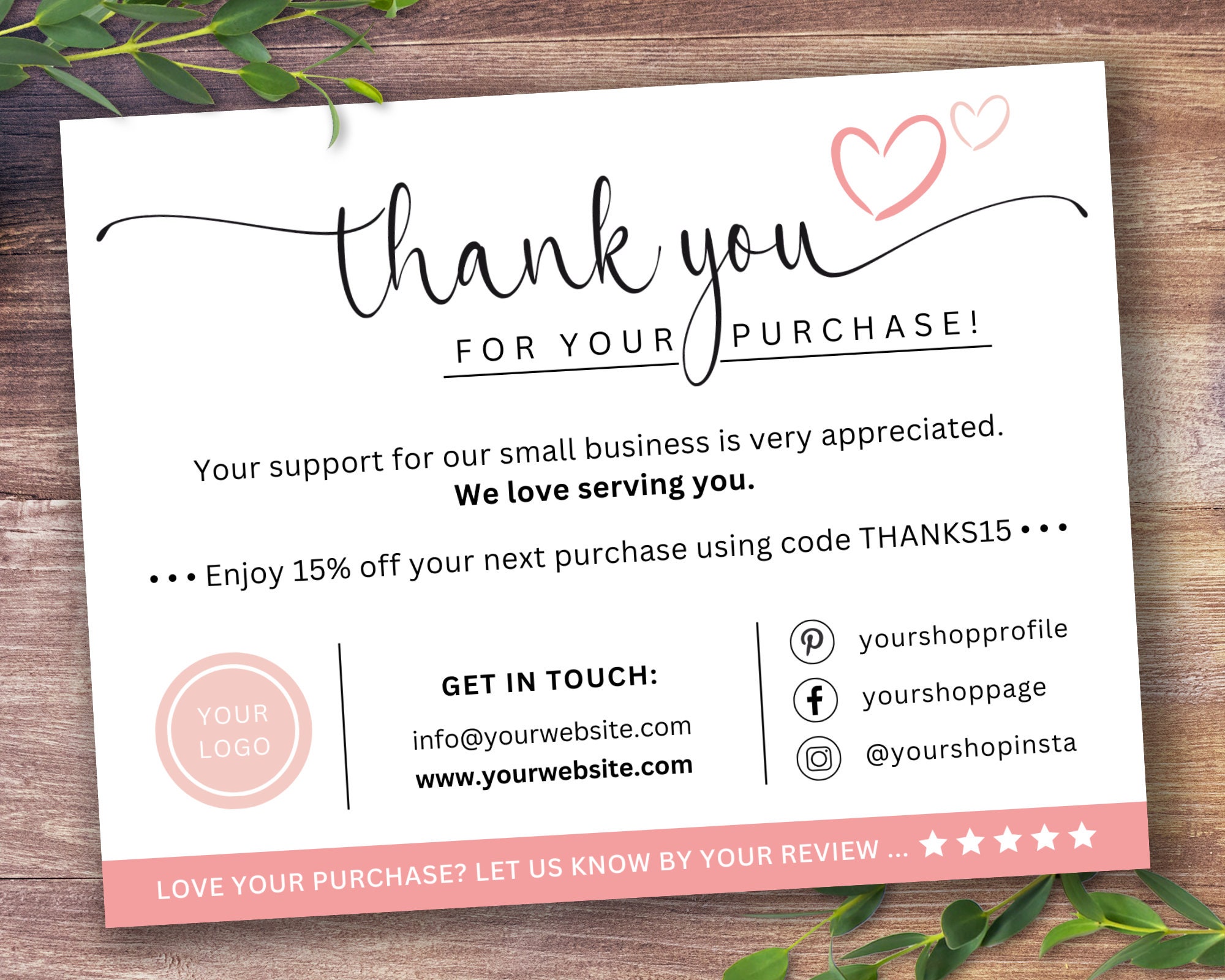 Printable Thank You Cards Business Template, Etsy Shop Thank You Card ...