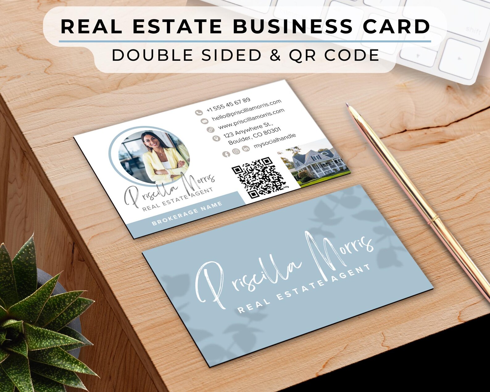 Real Estate QR Code Business Card Template – Realtor Branding (canva ...