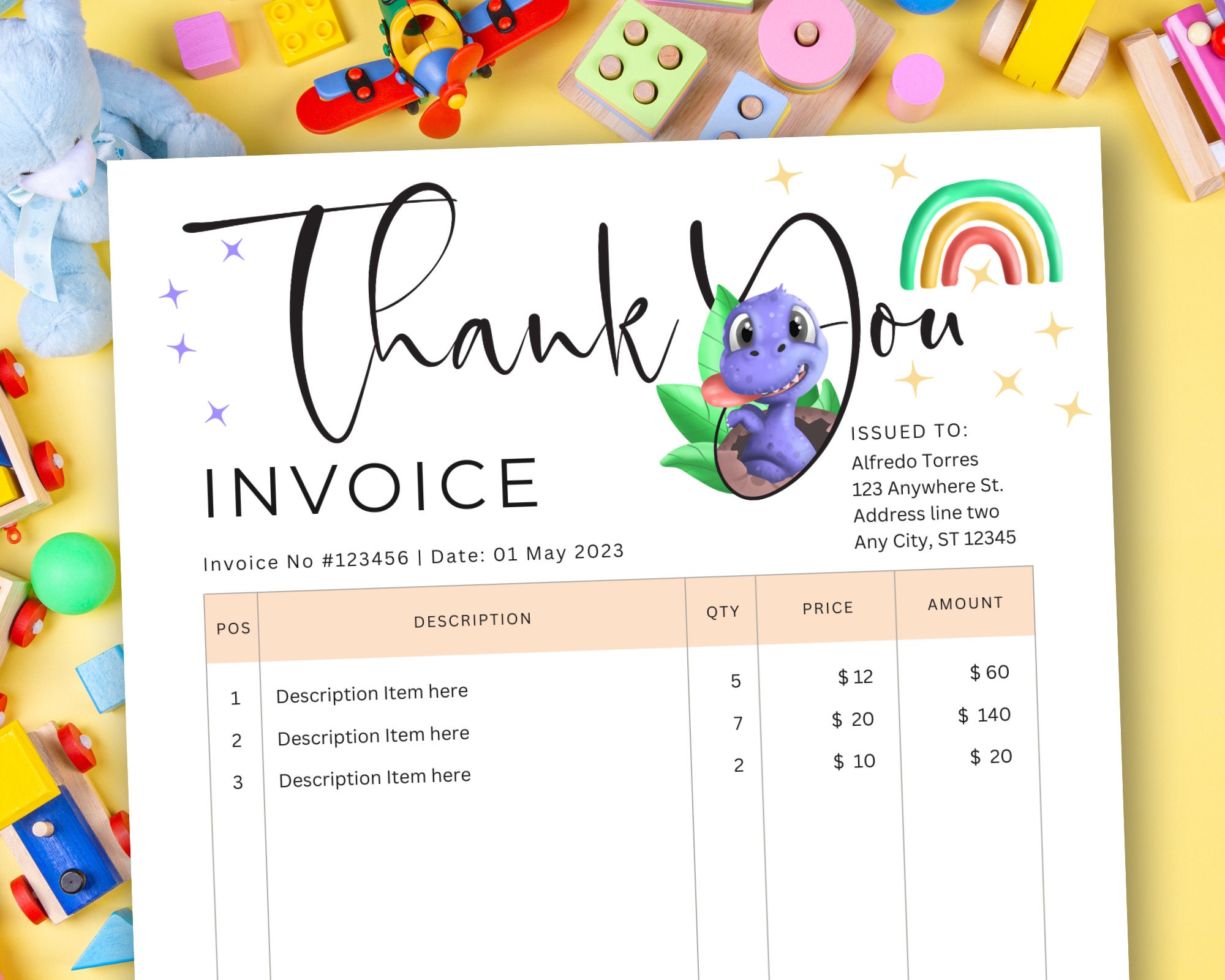 Invoice Template for Kids Shop Printable Invoice Receipt - Etsy Australia
