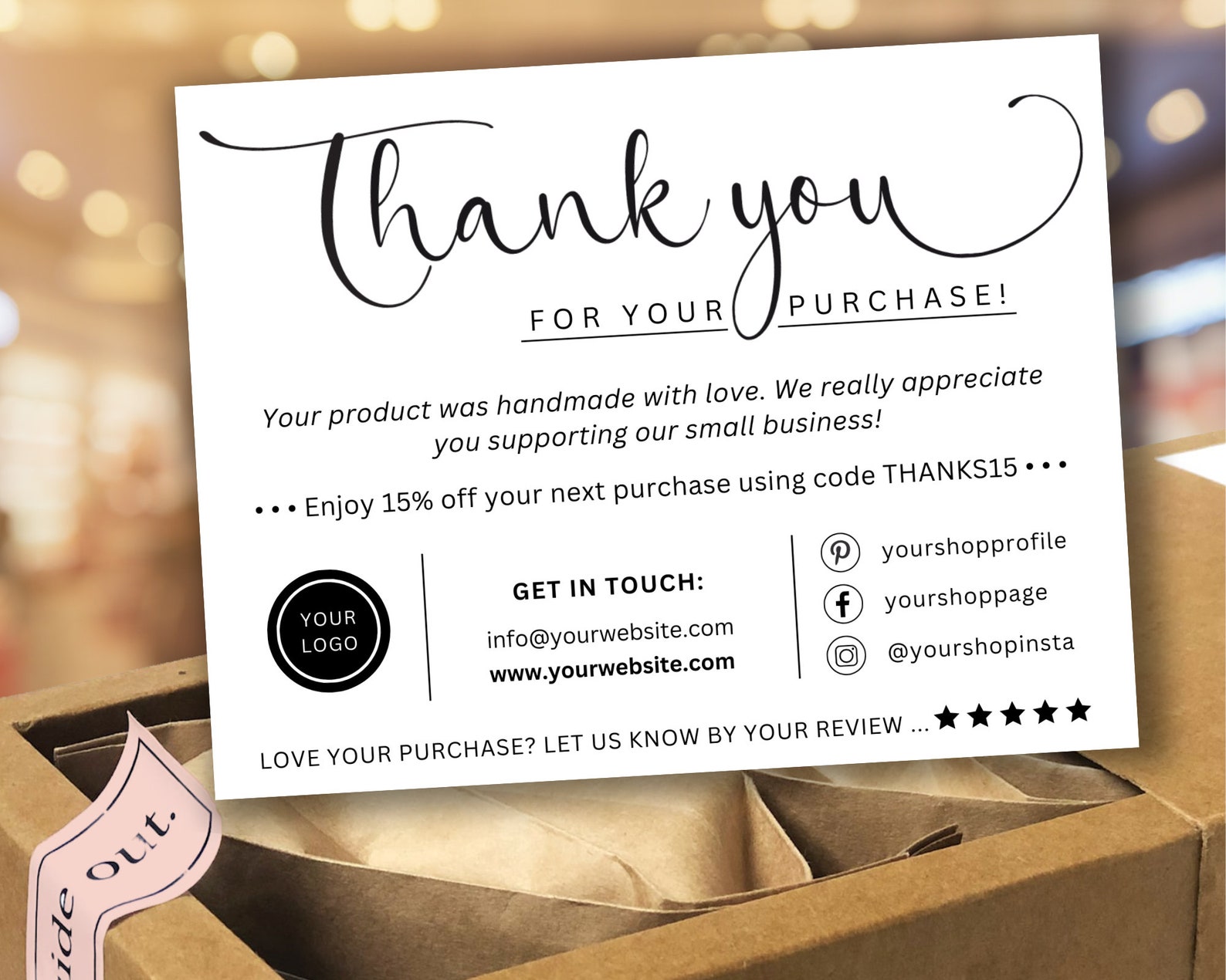 Printable Thank You Cards Business Template, Etsy Shop Thank You Card ...