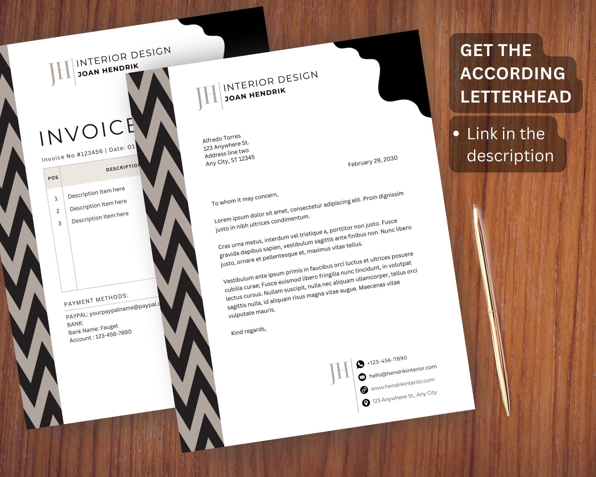 Invoice Template Chevron No 1, Printable Invoice, Receipt Template ...