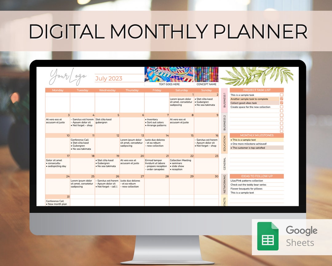 Digital Monthly Planner – Peach Monthly Calendar Template, Planner ...
