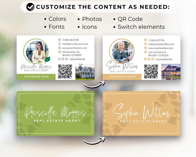 QR Code Real Estate Business Card Template – Green Canva Design - Etsy