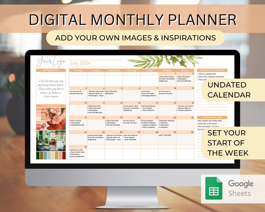 Digital Monthly Planner – Peach Monthly Calendar Template, Planner ...