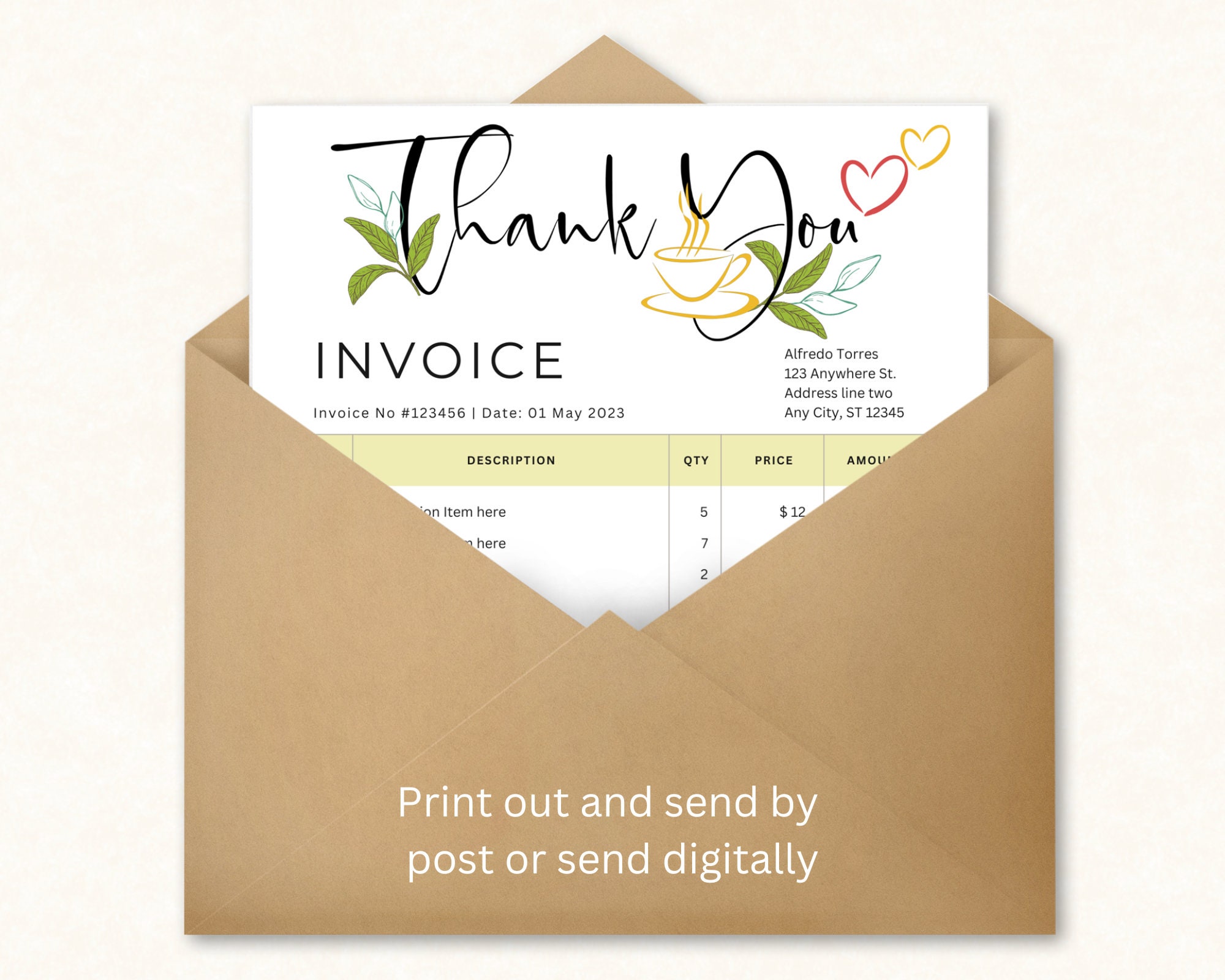 Tea Shop Invoice Editable Template, Tea Herbs Leaves Shop Invoice ...