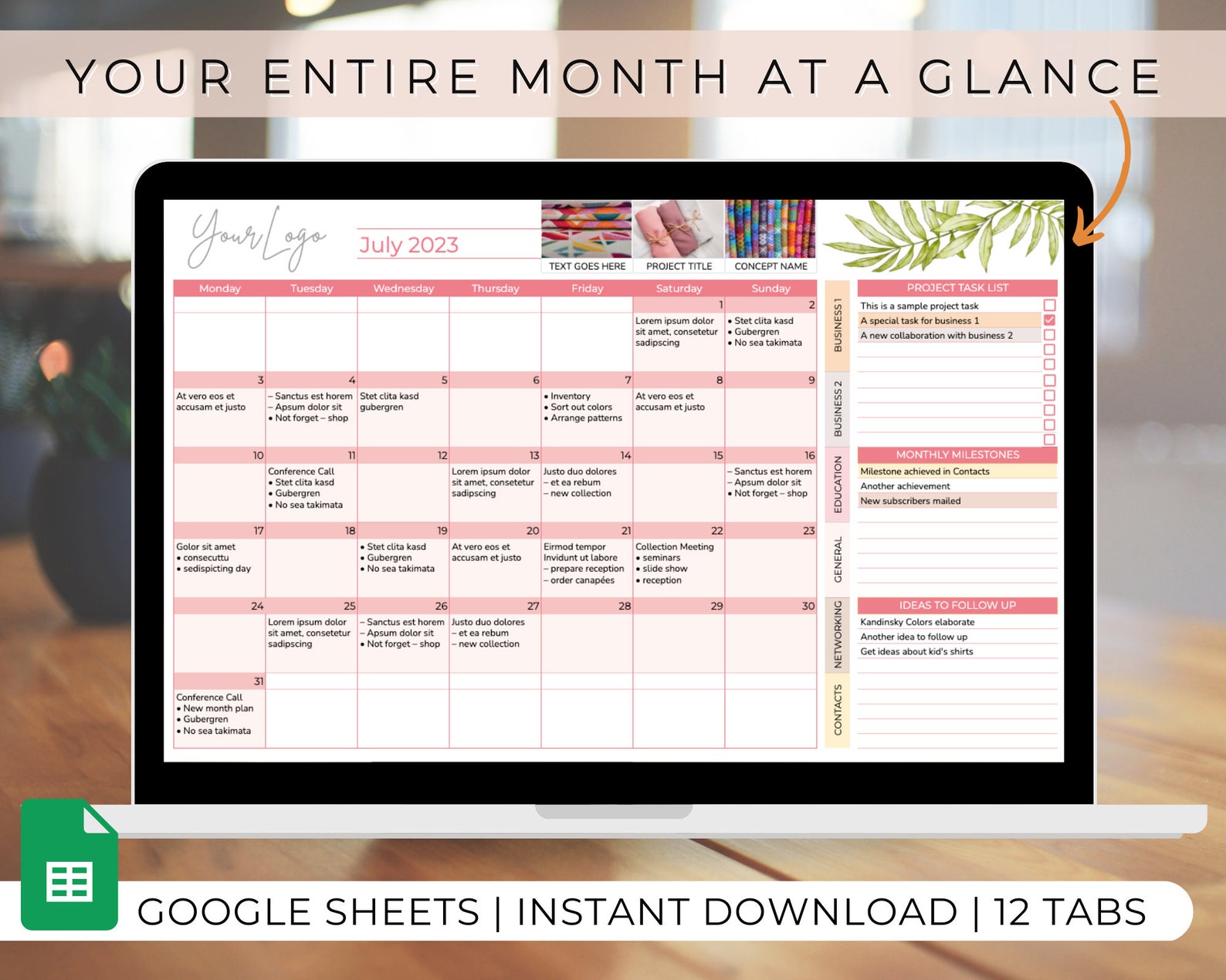 Digital Monthly Planner Pink Monthly Calendar Template, Planner ...