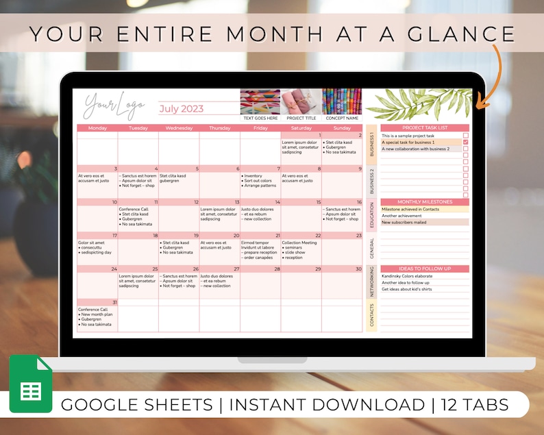 Digital Monthly Planner Pink Monthly Calendar Template - Etsy