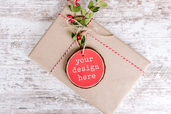 Wood Slice Gift Tag Mockup Christmas Wood Ornament Mockup - Etsy