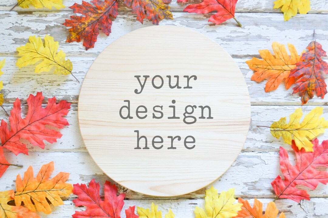 Wood Round Fall Sign Mockup | Wood Sign Autumn Mockup | Front Door Wood ...