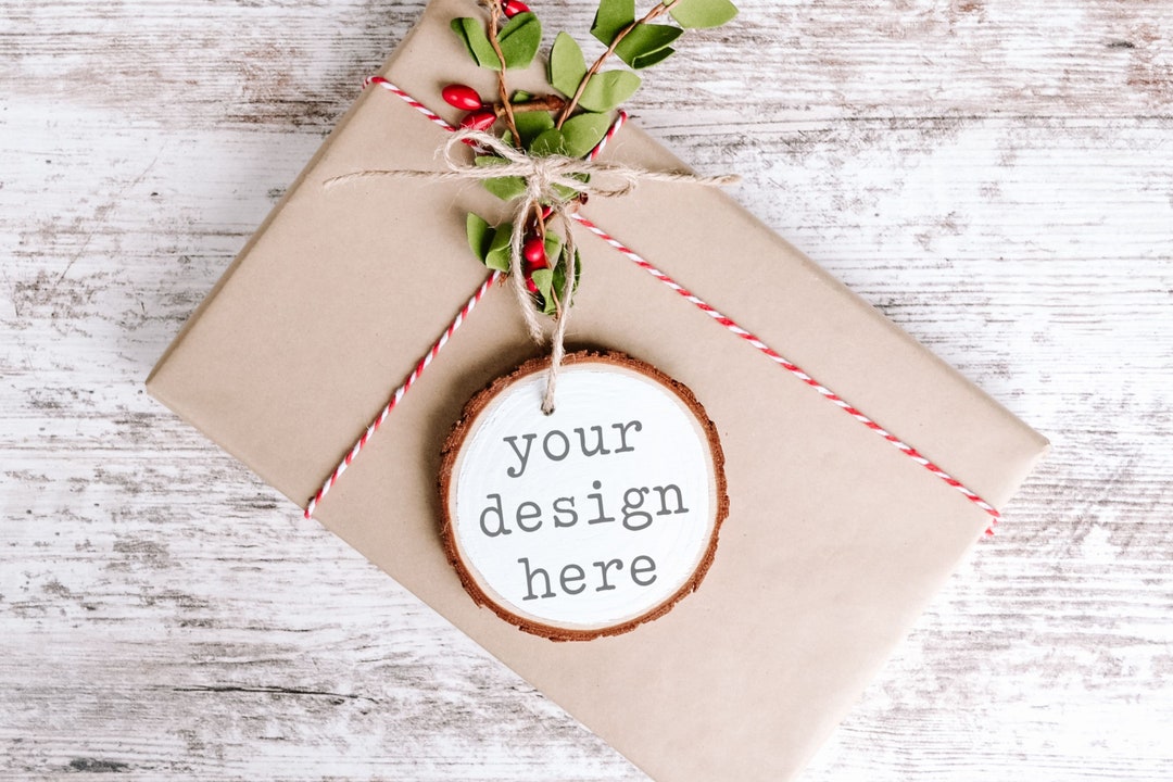 Wood Slice Gift Tag Mockup | Christmas Wood Ornament Mockup | Farmhouse ...