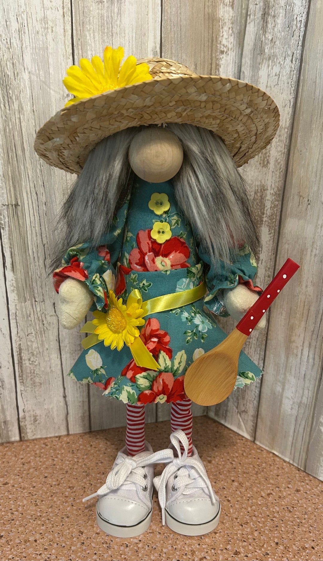 Pioneer Woman Fabric Standing Girl Gnome Ooak Doll Home Decor Gift ...