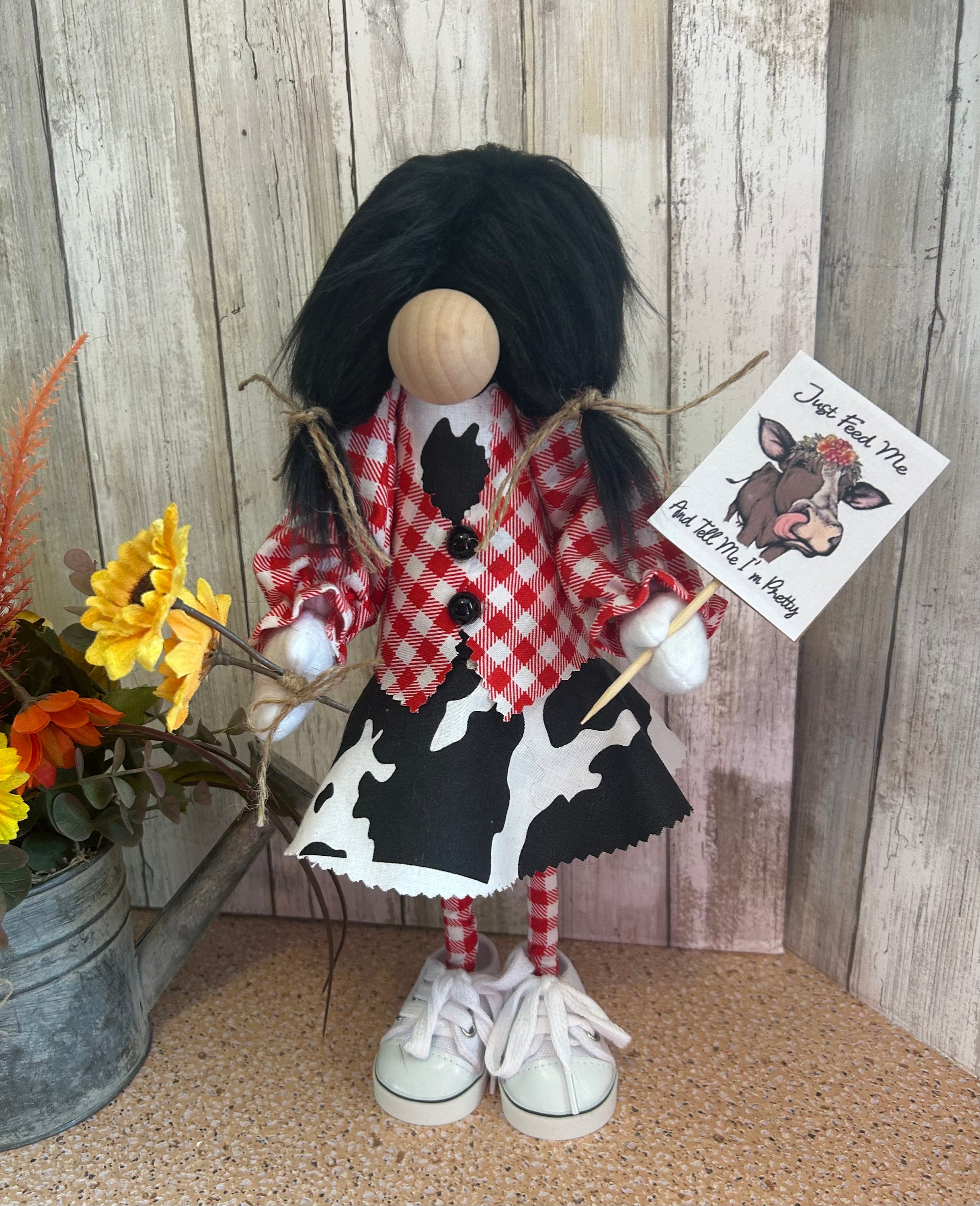 Cow Print Gnome Standing Girl Country Western Gnome Home Decor Gift ...